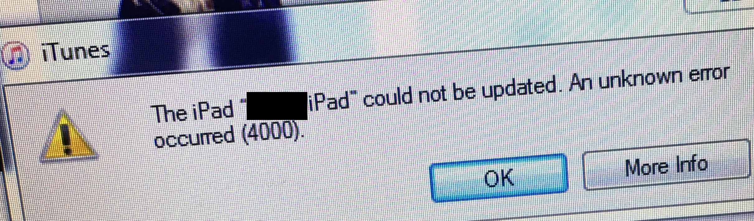 Can't update iOS on iPad through iTunes - error 4000 | MacRumors Forums Can't update iOS on iPad through iTunes - error 4000 | MacRumors Forums