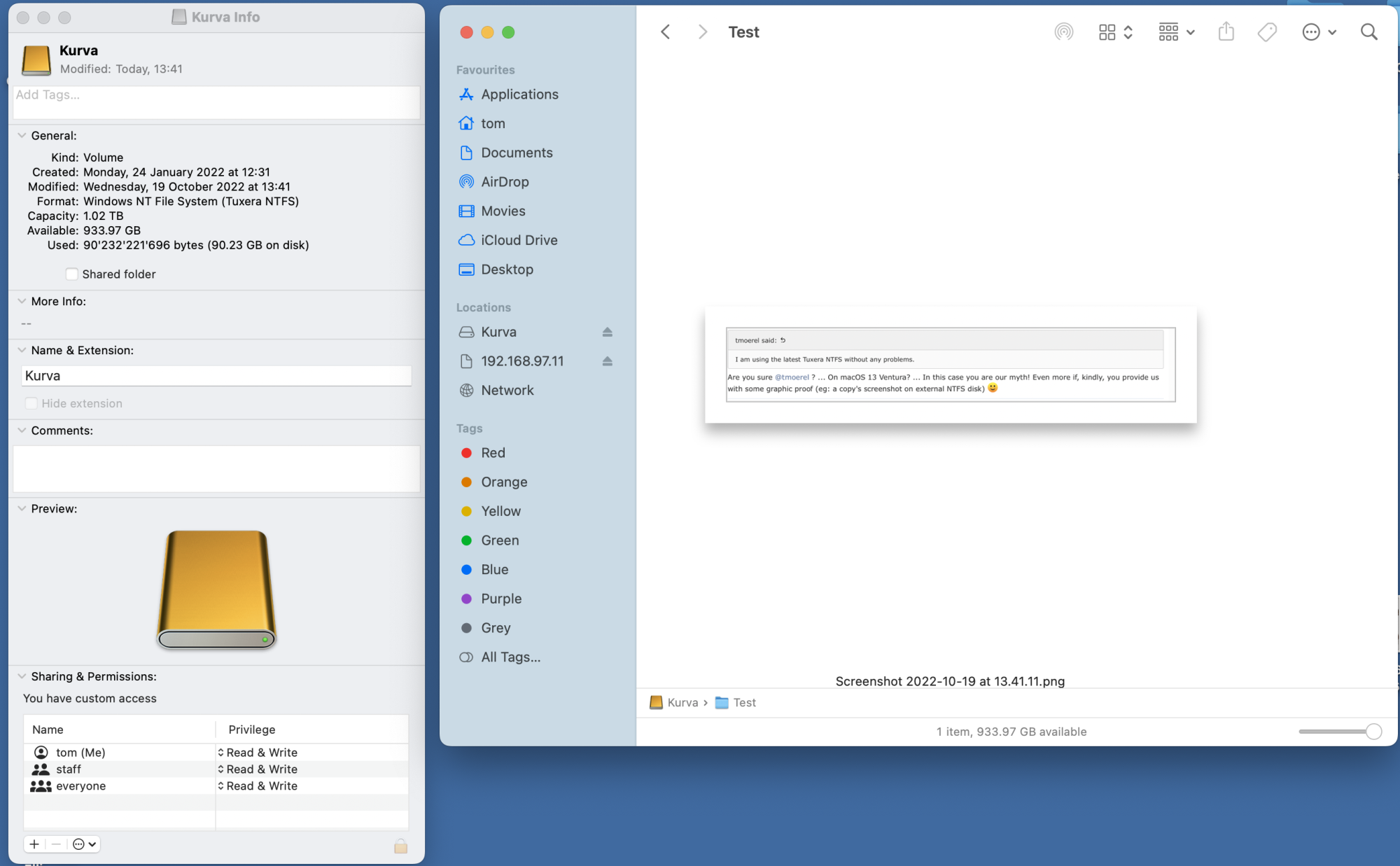NTFS write access on Ventura | MacRumors Forums NTFS write access on Ventura | MacRumors Forums
