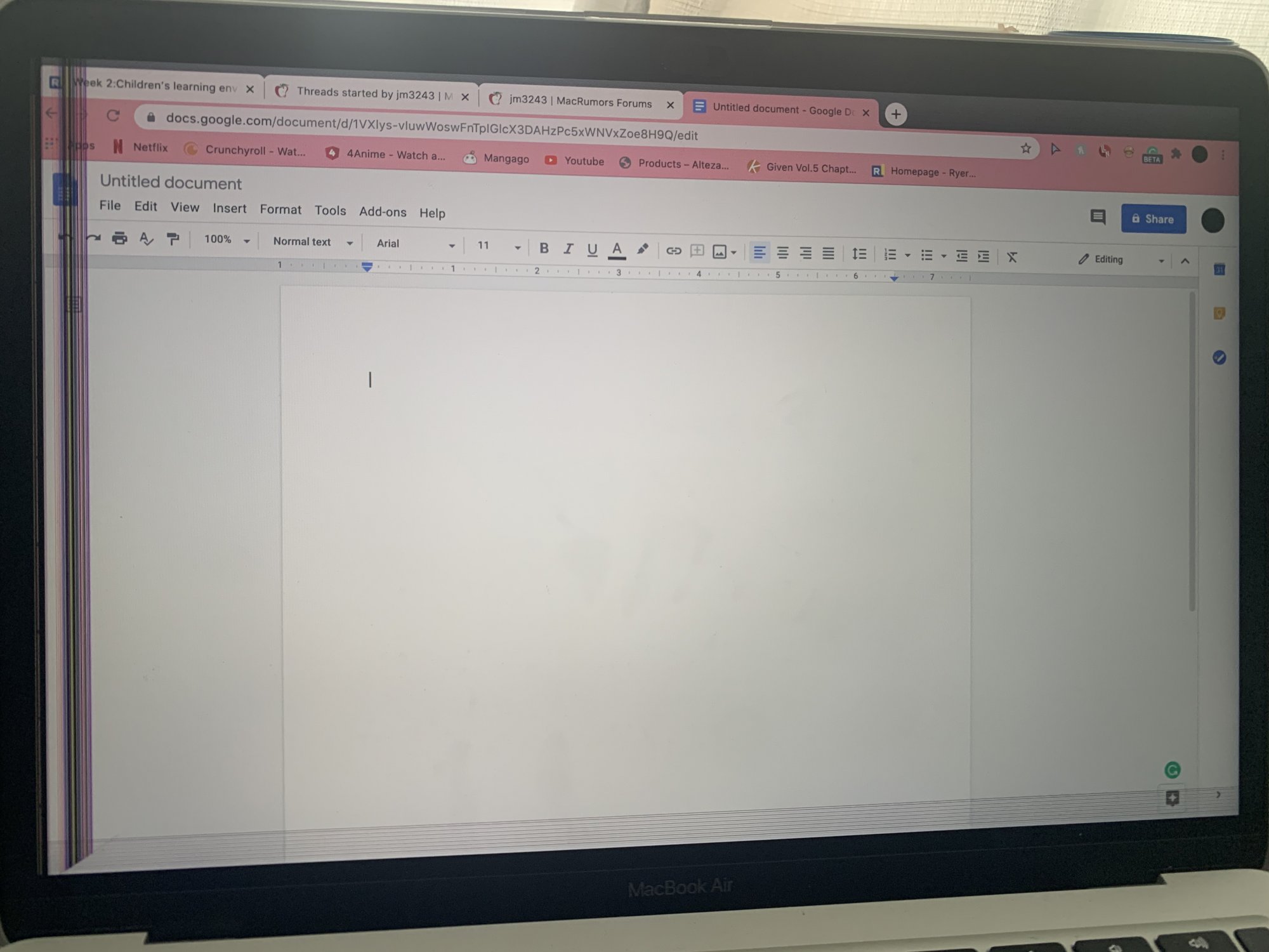 Macbook Air Vertical Horizontal Lines On Screen MacRumors Forums