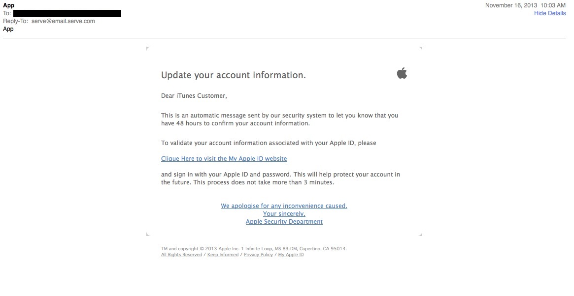Fishy email asking to update account info | MacRumors Forums